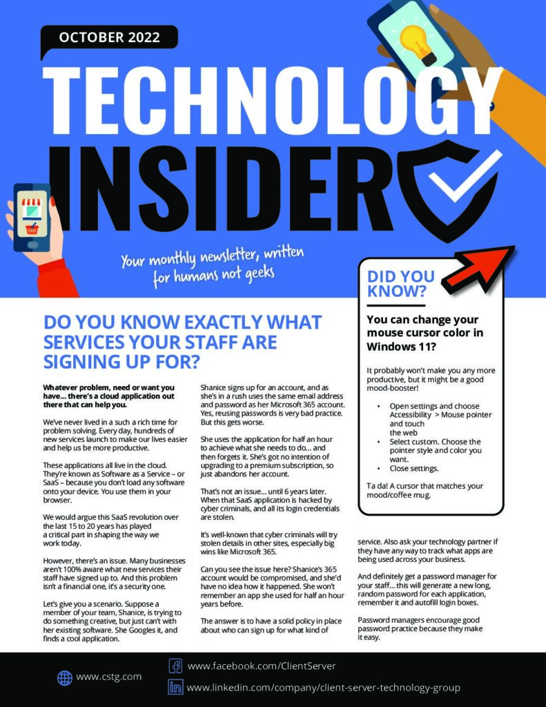 October Newsletter 2022 - Client-Server Technology Group, Inc.